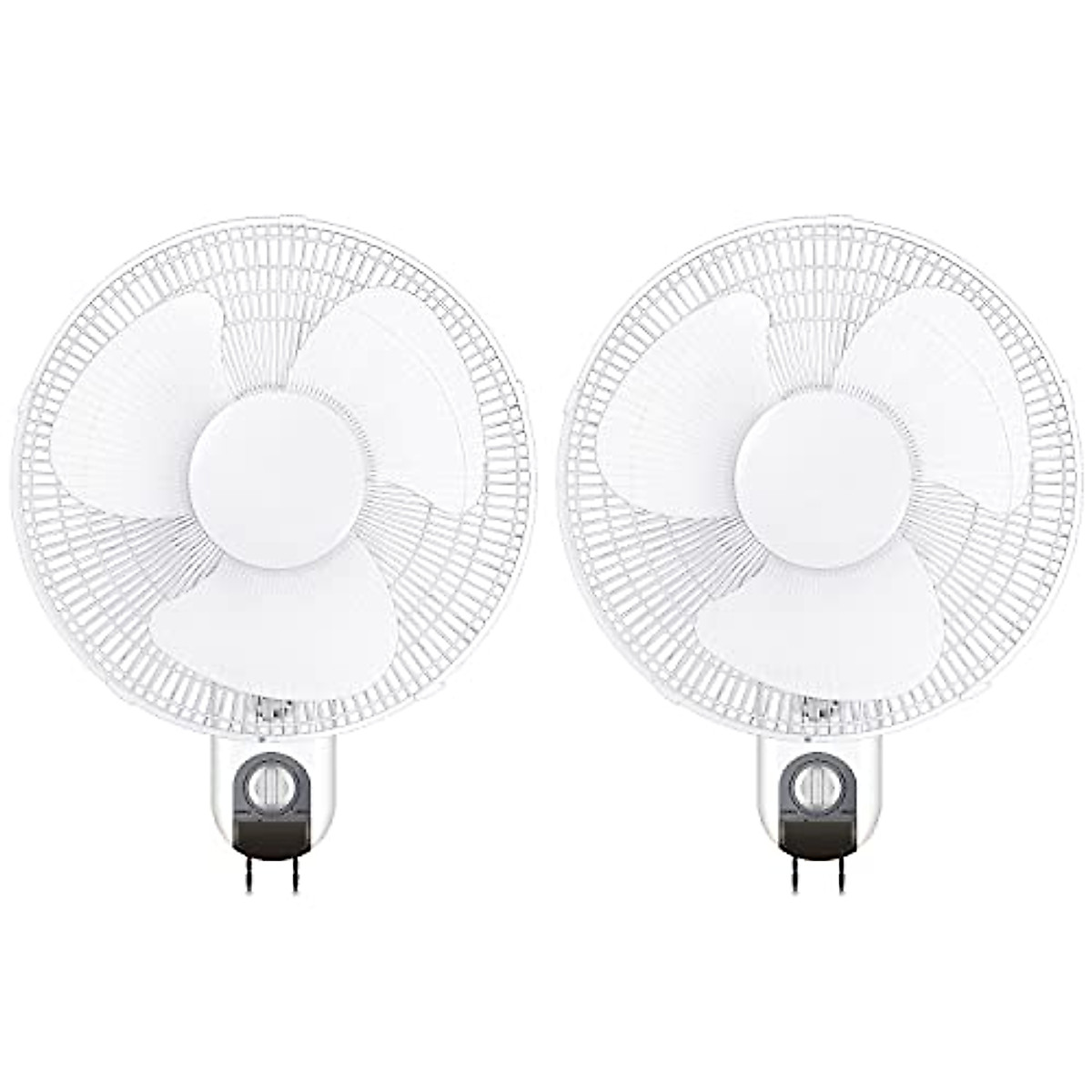 HealSmart Digital Household Wall Mount Fans 16 Inch Adjustable Tilt, 90 Degree, 3 Speed Settings, 2 Pack, White