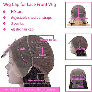 Keytac 14 Inch Straight Bob Wig Human Hair 13x4 HD Transparent Lace Front Wigs Bob for Women Short Glueless Frontal Bob Wig Pre Plucked with Baby Hair Brazilian Virgin Hair Free Part Natural Black