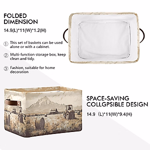 Qilmy Farmer Driving A Tractor Storage Basket with Handles for Organizing, Collapsible Canvas Shelves Storage Bins for Home Closet Bedroom Living Room