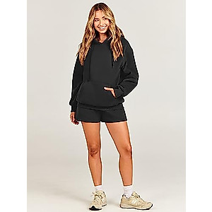 ANRABESS Women 2 Piece Outfits Sweatsuit Set 2023 Fall Two Piece Short Sweat Set Oversized Hoodie Sweatshirt Casual Tracksuit Casual Lounge Matching Set 1048heise-M