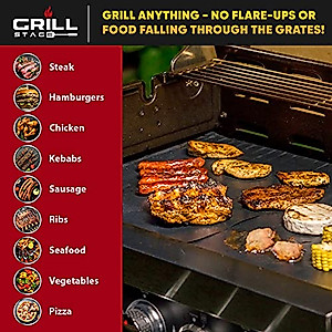 Reusable Heavy Duty Grilling Mat Set - BBQ Mats For Grilling Prevent Food From Sticking & Falling In Between The Grates - Easy To Clean Durable 500 Degree Nonstick Grill Mat - Set Of 2