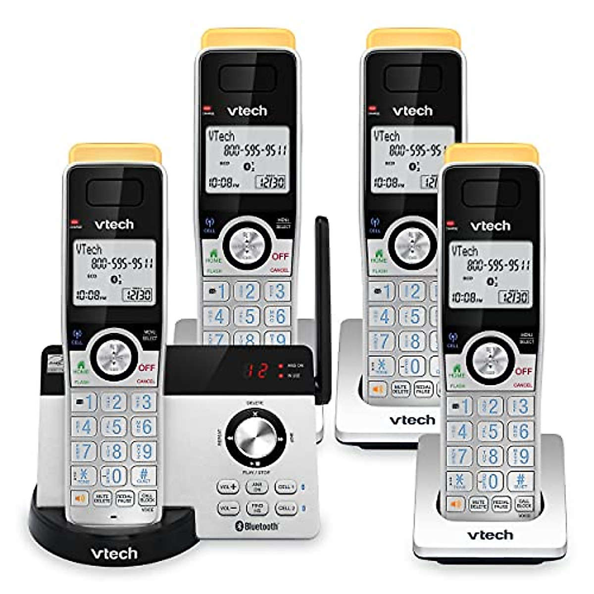 VTech IS8121-4 Super Long Range up to 2300 Feet DECT 6.0 Bluetooth 4 Handset Cordless Phone for Home with Answering Machine, Call Blocking, Connect to Cell, Intercom and Expandable to 5 Handsets