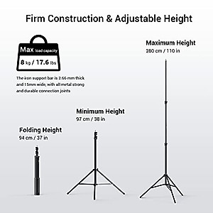 SMALLRIG Photography Light Stand 110"/9.2ft/280cm, Air-Cushioned Aluminum Photo Video Tripod Stand with 1/4" Screw for Softbox, Studio Light, Reflector and Ring Light, Max Load 8kg, RA-S280-3736