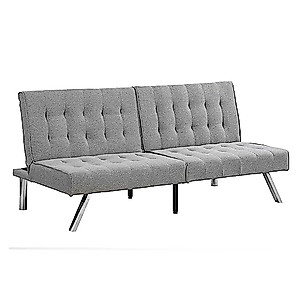 68”Convertible Futon Sofa Bed, Modern Sleeper Couch with Metal Legs, Folding Upholstered Loveseat, Linen Recliner Sofa, Wood Frame, Memory Foam Living Seat for Living Room/Apartment/Office, Grey
