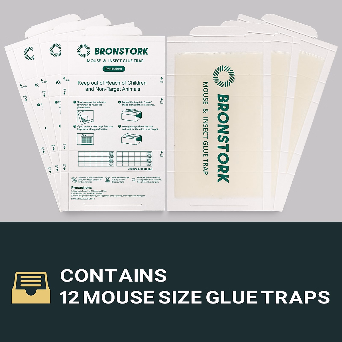 BRONSTORK 12 Pack Mouse Glue Traps, Sticky Mouse Traps Pre-Scented Adhesive Glue Boards for Mice, Insects, Cockroach, Spider, Rodents Sticky Adhesive Pest Control Trap for Indoor, Non Toxic, No Mess