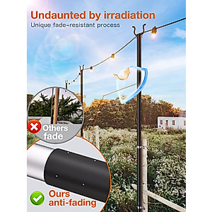 addlon 4 Pack String Light Poles Pro 10ft, Aluminum Waterproof Harder Outdoor Poles with Hooks for Hanging, Patio, Garden, Wedding, Parties - Classic Black