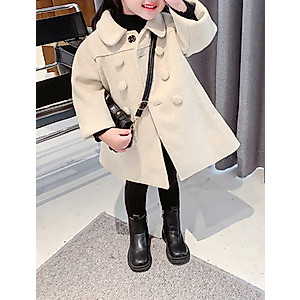 CM C&M WODRO Girls Dress Coat Kids Winter Warm Jacket Long Sleeve Button Trench Coat Pocket Long Peacoat Outerwear 2-7 Years (Beige, 6-7 Years)