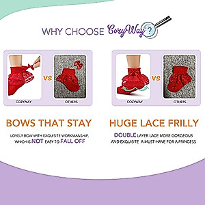 CozyWay Toddler Socks Lace Ruffle Baby Girl Socks Frilly Eyelet Trim Ankle Dress Socks 0-6 Months Multi Color - 3 Pack