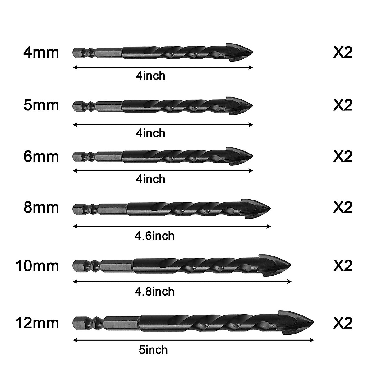 Toega Hex-Shank Drill Bits - Carbide Drill Bits with Case(12-Pack), Diamond Drill Bits, Metric Drill Bit Set for Steel Copper Aluminum Zinc Alloy Cast Iron Sheet Metal Wood Plastic