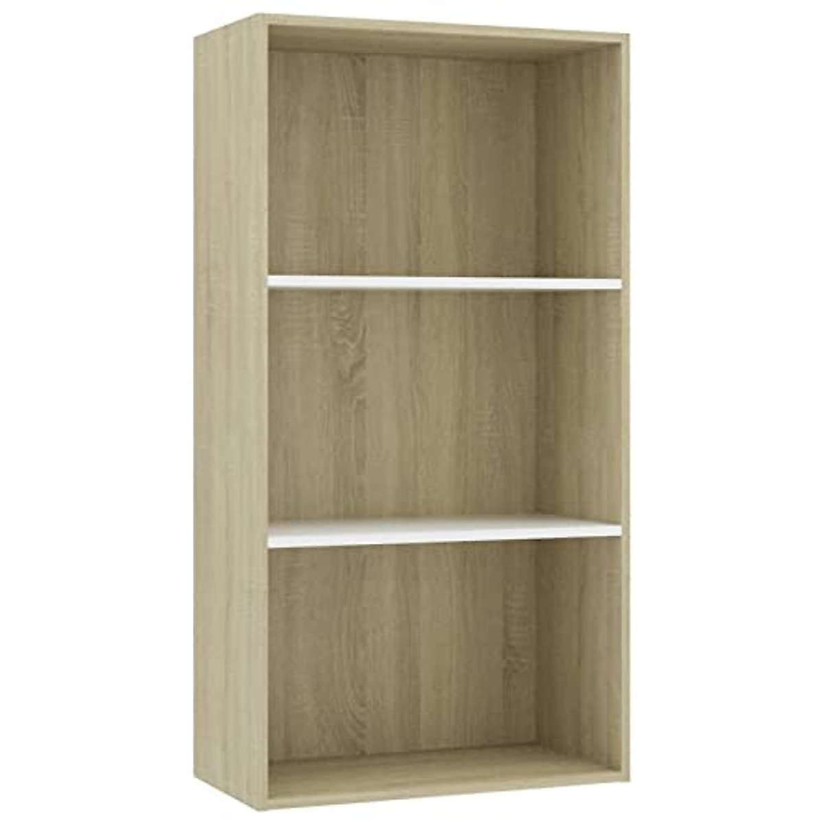 CIADAZ 3-Tier Book Cabinet 3 Tier Shelf Organizer Bedroom Storage and Organization Corner Book Shelf Office Open Bookshelf White and Sonoma Oak 23.6"x11.8"x44.9" Engineered Wood