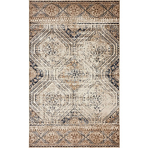 Unique Loom Chateau Collection Geometric, Vintage, Textured, Distressed, Traditional Area Rug, 5' 0" x 8' 0", Beige/Navy Blue