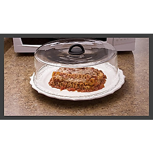 Tall Microwave Tempered Borosilicate Glass Plate Cover with Black Easy-Grip Silicone Handle - Unvented to Steam Food -Microwaveable/Oven/Stove Safe - Black Silicone Handle for Safe Easy Grip