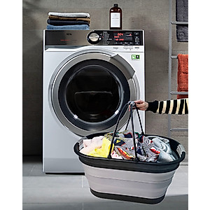 SAMMART 38L (10 Gallons) Collapsible Plastic Laundry Basket - Foldable Storage Container/Organizer - Portable Washing Tub - Space Saving Laundry Hamper (Black/Alloy Grey)