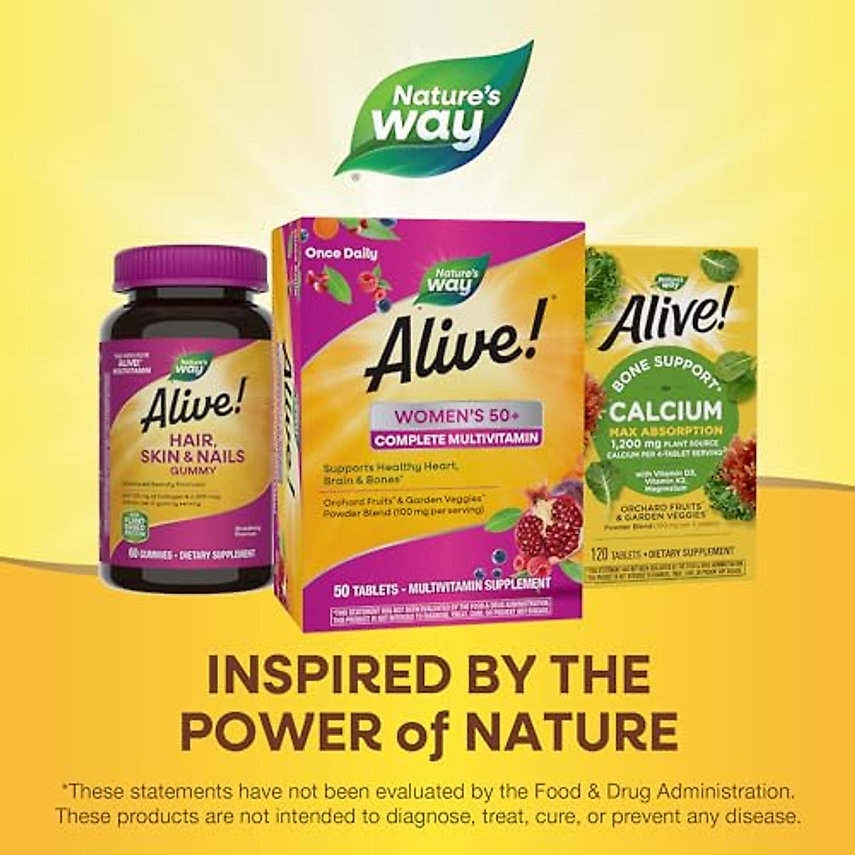 Nature's Way Alive! Women's 50+ Complete Multivitamin, Supports Healthy Heart, Brain, Bones*, B-Vitamins, Gluten-Free, 50 Tablets (Packaging May Vary)