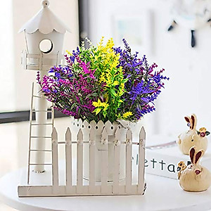 Shiny Flower Artificial Lavender Flowers Bouquet, 8 Bundles Outdoor Fake Shrubs UV Resistant Lifelike Greenery Bushes for Home Kitchen Garden Wedding Outdoor Indoor Porch Box Decorations (Mix)