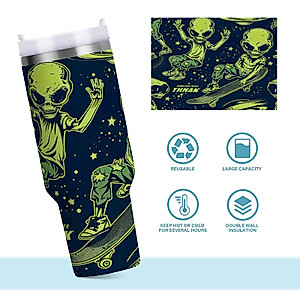 Nesatuwa 40 oz Cute Aliens Tumbler with Handle and Straw Lid,Reusable Stainless Steel Vacuum Insulated Tumbler Leakproof Travel Coffee Mug for Iced and Hot Beverages