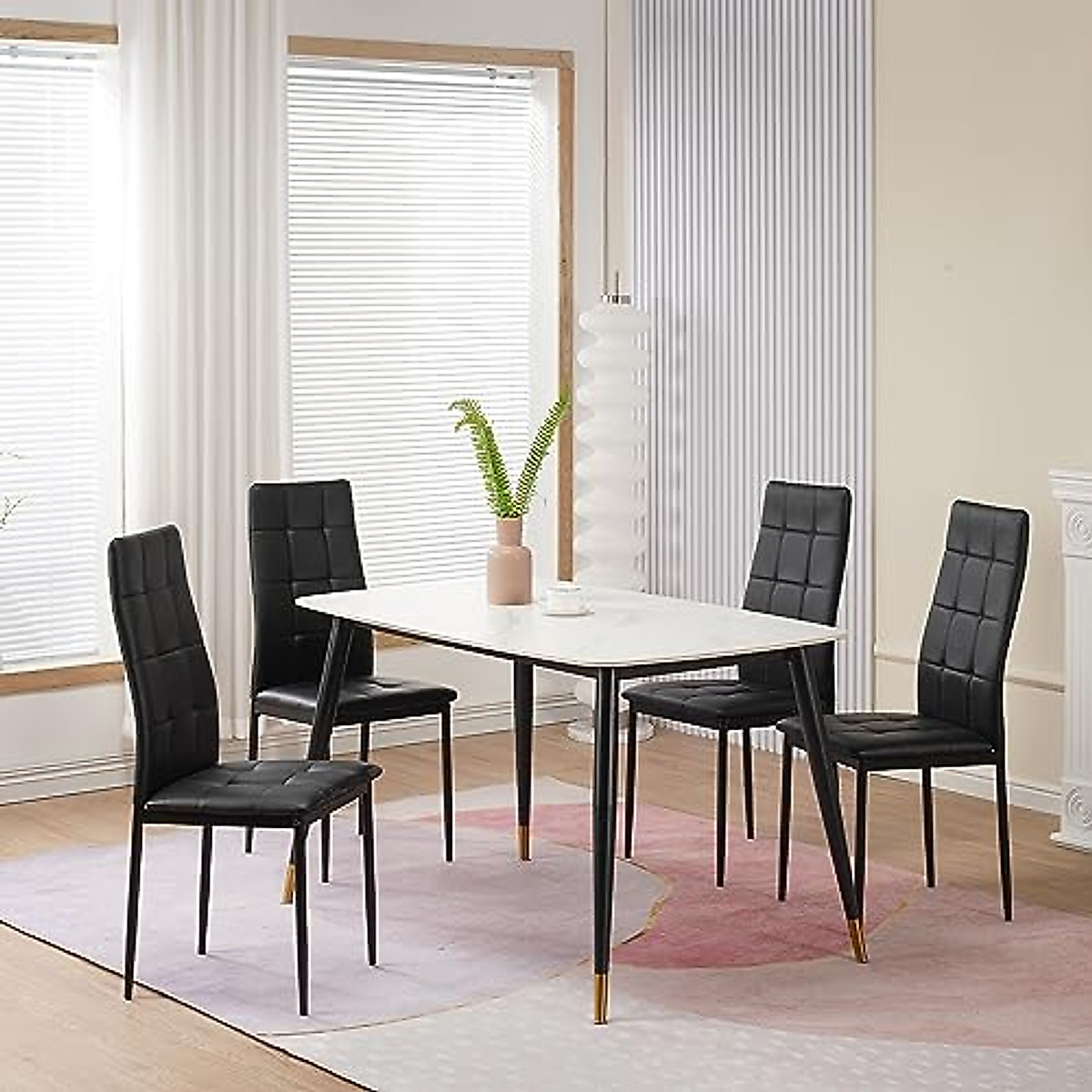 YISH W117094363 PU Leather Armless Side Set of 4 with Metal Legs, Cushioned Seat Accent Chair with Backrest for Dining Living Room Kitchen Lounge, Black