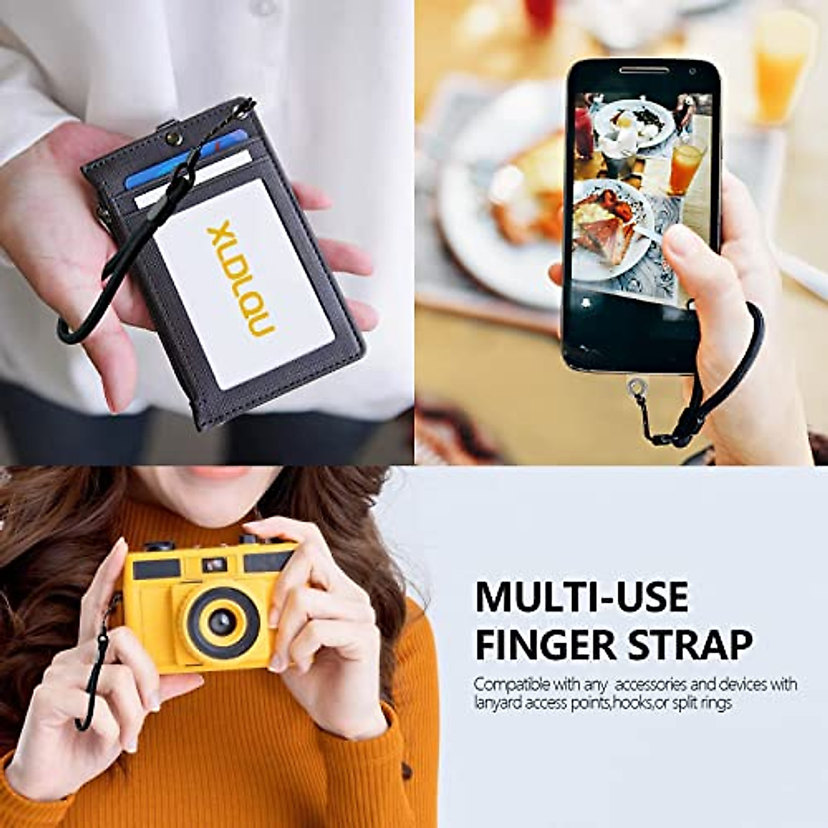 Universal Phone Lanyard, 2× Crossbody Cell Phone Lanyard, 2× Adjustable Wrist Strap, 2× Finger Strap, 4× Phone Patch Compatible with Most Mobile Phone(Black)