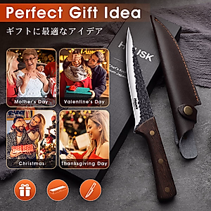 Huusk Boning Knife for Meat Cutting - 5.7" Deboning Knife with Sheath - Japanese High Carbon Steel Fillet Knife - Hand Forged Trimming Knife - Kitchen Chef Knives for Meat, Fish, Poultry