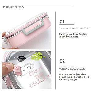 Bafnsiji Stainless Steel Lunch Box, 304 Stainless Steel 2 Compartment Dinner Plate, Portable Rice Noddles Food Container, 650ML Lunch Boxes Containers, Leak-Proof