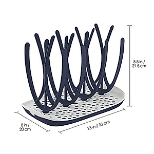MOTHER-K Baby Bottle Drying Rack with Tray, Adjustable Holder for Bottles, Pacifier, Pump Parts and Accessories (Navy)