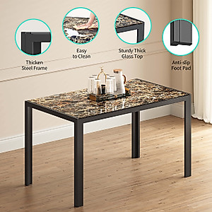 Gizoon 5 Piece Glass Dining Table Set, Kitchen and Chairs for 4, PU Leather Modern Room Sets for Home, Kitchen, Living Room