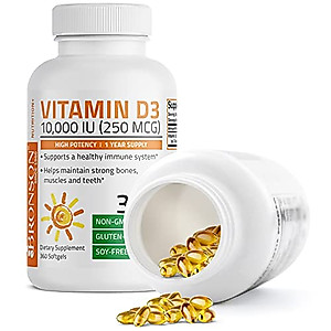Bronson Vitamin D3 10,000 IU (250 mcg) High Potency - Supports Healthy Immune System, Strong Bones, Muscles & Teeth - Non GMO, 360 Softgels (1 Year Supply)