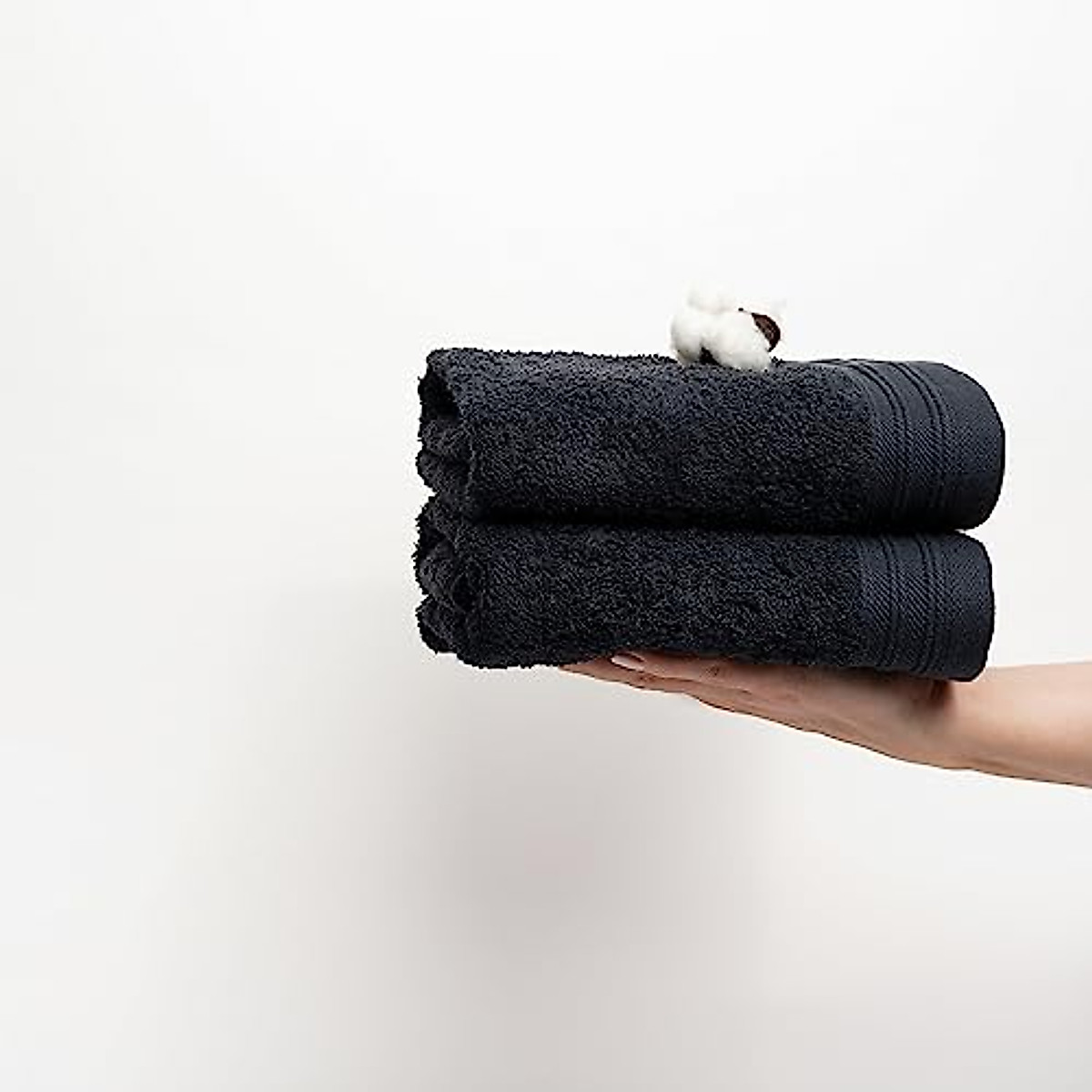 Weidemans 100% Cotton Towels | 2 Bath Towels 30" x 56", 2 Hand Towels 18" x 30" & 4 Washcloths 13" x 13" | Black Hand Towels | 8 Ultra Soft & Highly Absorbent Hand Towels for Bathroom