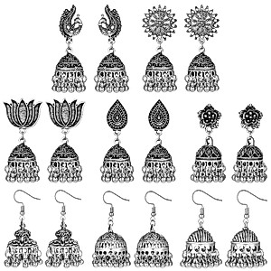 Glenmal 8 Pairs Jhumka Indian Earrings Bohemian Dangle Earring Retro Metal Hollow Earrings Chandelier Earrings Women(Vintage)