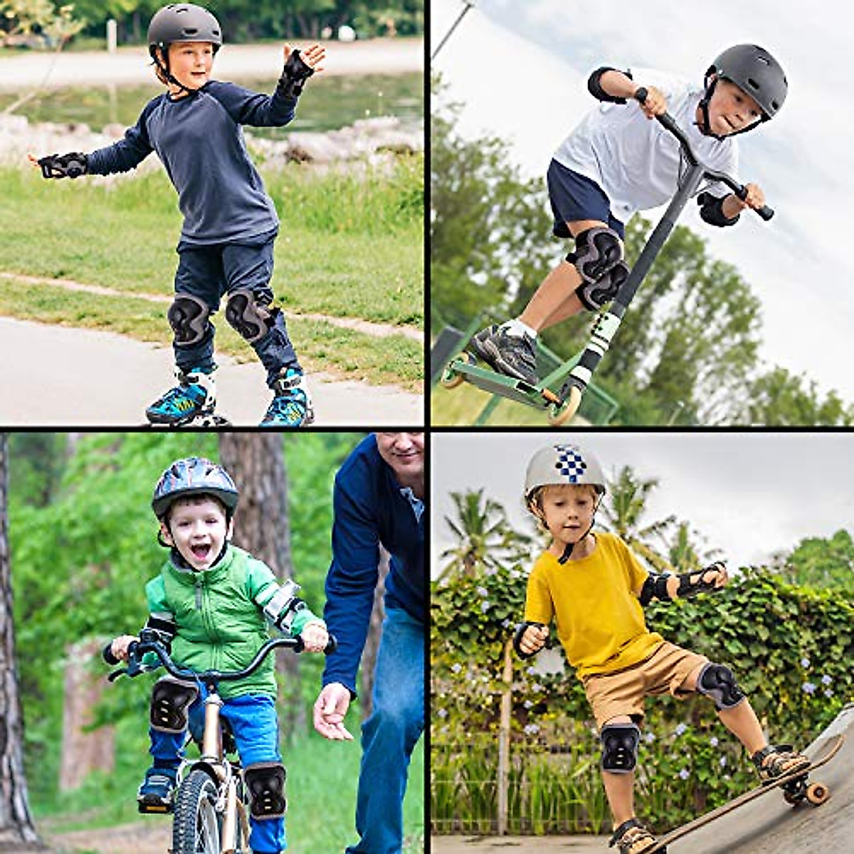 Knee Pads for Kids – POMELOLEAVE Knee and Elbow Pads for Kids and Teen Protective Gear 6 in 1 Set for Inline Skating, Rollerblades, Skateboard, Dirt Bike, Longboarding – Medium (9-12 Age), Black