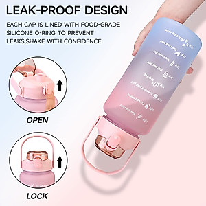 vaoruteng 64 OZ Water Bottle with Sleeve and Strap Half Gallon Water Bottle with Straw Leakproof BPA Free Water Bottles with times Marker & Motivational for Fitness, Gym and Outdoor Sports (pink)