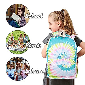 Airyard Girls Backpack, Kids Backpack for School Lightweight School Backpack for Teen Girls Bookbag Set with Lunch Box (Tie-Dye Colorful)