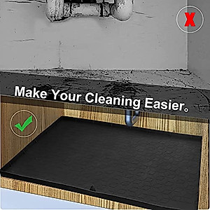 Under Sink Mat, 34" x 22" Under Sink Mats for Kitchen Waterproof, Extra Thick Non-Slip Silicone Under Sink Liner Drip Tray, Sink Cabinet Protector Mats for Kitchen and Bathroom, Easy to Clean (Black)