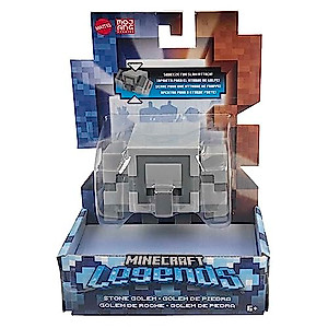 Mattel Minecraft Legends Action Figure, Cobblestone Golem with Attack Action & Accessory, Collectible Toy, 3.25-inch