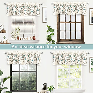 DriftAway Isabella Faux Silk Embroidered Kitchen Swag Valance Embroidered Crafted Flower 2 Pack 60 Inch by 18 Inch Plus 1.5 Inch Header Ivory Blue