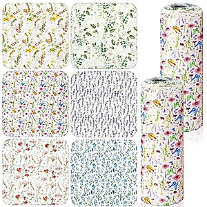 48 Pcs Paperless Towels Roll Washable Cotton Cloth, Reusable Paper Towels - 25 Pack with Durable Cardboard Roll - 10" x 10" Reusable Napkins Paperless Paper Towels (Colorful Small Flowers)