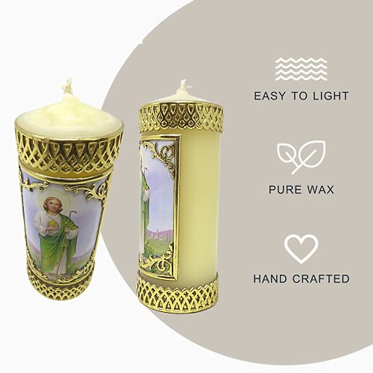 Hand Crafted Saint Jude Catholic Prayer Candle, Unscented Decorative Candles for Devotional, Religious Gifts for Christian Men and Women, 4.75 Inches