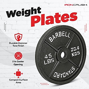 Cast Iron Olympic Weight Plates – Free Weights with 2-inch Hole & Anti-Rust Hammertone Finish - Ideal for Strength Training, Crossfit Equipment & Home Gym Set – Sold in Pairs - 2.5LB–45LB