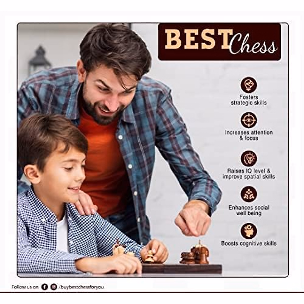 BCBESTCHESS Set, Premium Quality, Handcrafted Rosewood Unique Chess Board Set, Foldable Secure Storage for Magnetic Pieces with Extra Queens, Chess Set for Kids and Adults, Brown(12x12 Inches)