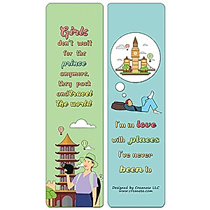 Creanoso Fun Travel Quotes Bookmarks (30-Pack) - Classroom Reward Incentives for Students and Children - Stocking Stuffers Party Favors & Giveaways for Teens & Adults