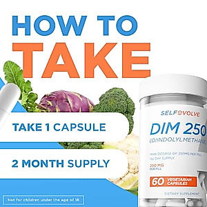 selfevolve DIM Supplement 250 mg with BioPerine, Estrogen Balance & Hormone Balance for Women & Men, Menopause Supplements for Women, Antioxidant Support, Vegan Capsules, 60 Ct, 2 Month Supply