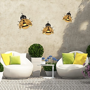 YIYA 3 PCS Metal Bee Wall Decor Bee Wall Art Decor for Outdoor Garden Lawn Fences Decor Office Bedroom Livingroom Home Decor