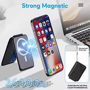 Senose Magnetic Card Wallet Compatible for Magsafe, Leather Phone Wallet with Adjustable Stand, Anti-lost Strap Lanyard and 4 Credit Card Holder Compatible for iPhone 14/13/12 Series