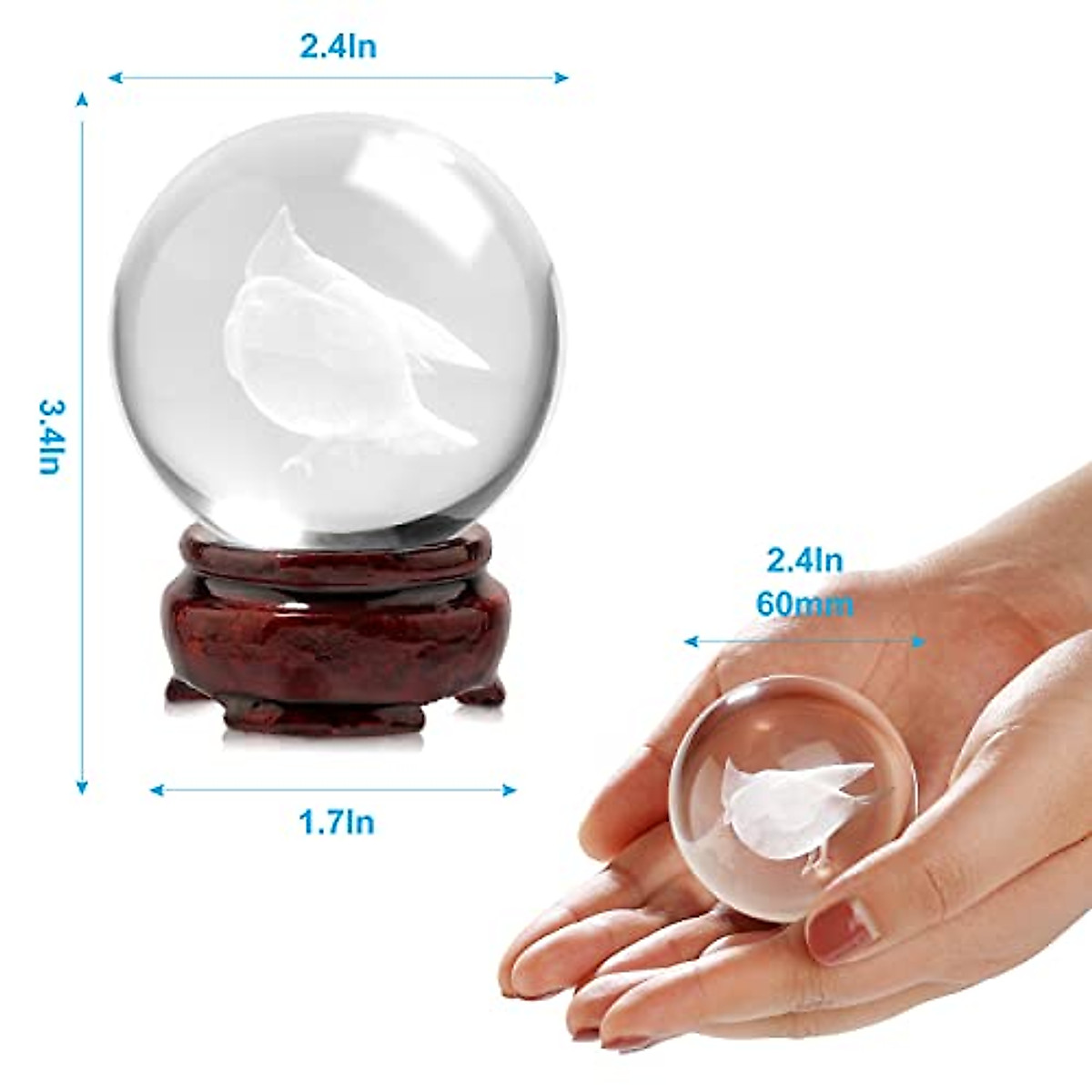LITIALLY 2.4inch (60mm) 3D Cardinal Bird Crystal Ball with Decorative Wooden Stand for Home Decorative Ball, Paperweight. 2023 Version Gift for Bird Lovers, Grandma, Children