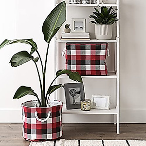 DII Buffalo Check Storage Collection Collapsible Bin with Handles, Medium Rectangle, 16x10x12, Tri Color Cardinal Red