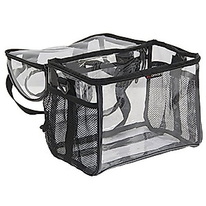 Amaro Premium 0.55mm Clear Dual Compartments Lunch Bag - Transparent Reusable Lunch Box for Adults - Ideal for Workplaces - Adjustable Shoulder Strap - Large Side Mesh Pockets