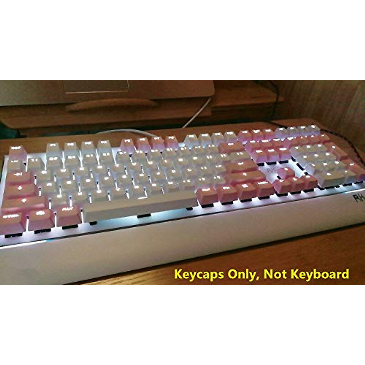 104 Keys Pink White Doubleshot Laser Carving Thick PBT Keycaps ANSI Layout OEM Profile for Cherry MX Gaming Mechanical Keyboard (Pink&Blue)