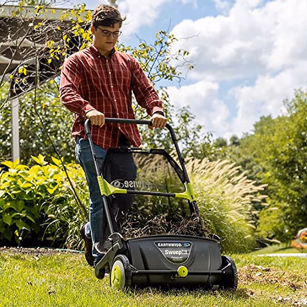 Earthwise LSW70021 21-Inch Leaf & Grass Push Lawn Sweeper, Width, Black