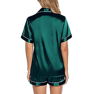 Womens Silk Satin Short Pajamas Set Classic Sleepwear Loungewear Dark Green M