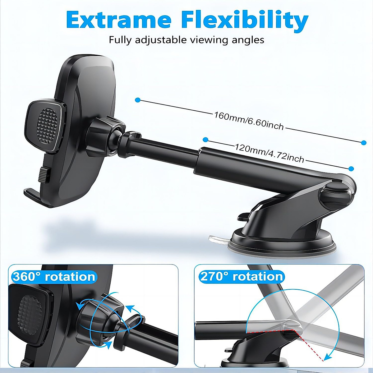 Phone Dash Mount for Car, Phone Holder for Car Windshield Dashboard Window, Gun Mount Hands Free Universal Automobile Cell Phone Holder Fit for iPhone Smartphones